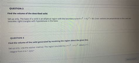 Solved QUESTION Find The Volume Of The Described Solid Chegg