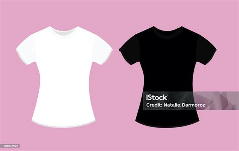 벡터 일러스트 레이 션 여자 T셔츠 디자인 서식 파일입니다 평면 스타일에 검은색과 흰색 T셔츠 색상입니다 T 셔츠에 대한 스톡 벡터 아트 및 기타 이미지 Istock