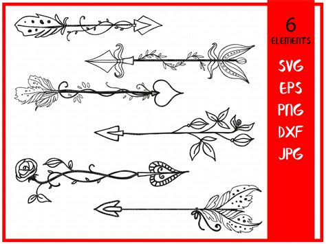 Floral Arrows Svg Cutting Files Arrows Hand Drawn Boho Etsy