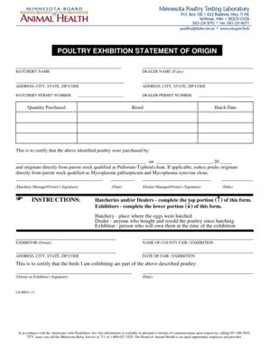 Fillable Online POULTRY EXHIBITION STATEMENT OF ORIGIN Bahstatemnus Fax Email Print PdfFiller