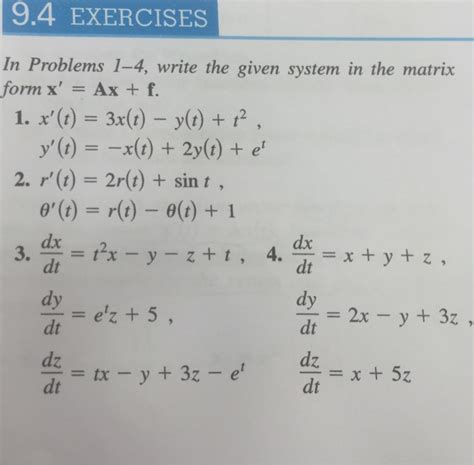 Solved In Problems 1 4 Write The Given System In The Matrix