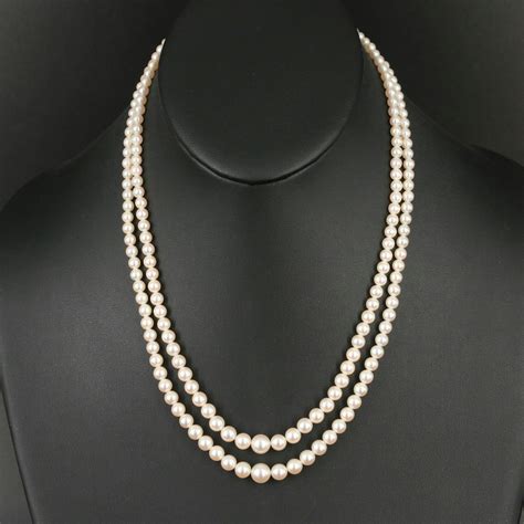 Mikimoto Double Strand Graduated Pearl Necklace With Sterling Clasp