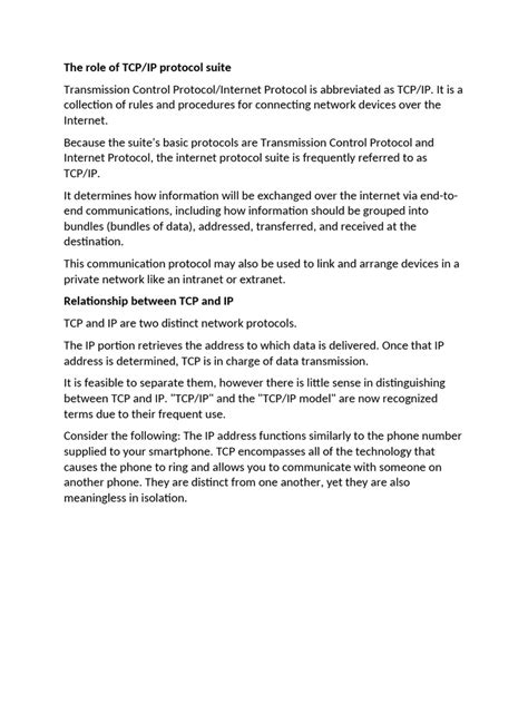 What Is The Role Of Tcpip Protocol Suite And Their Relationship Pdf