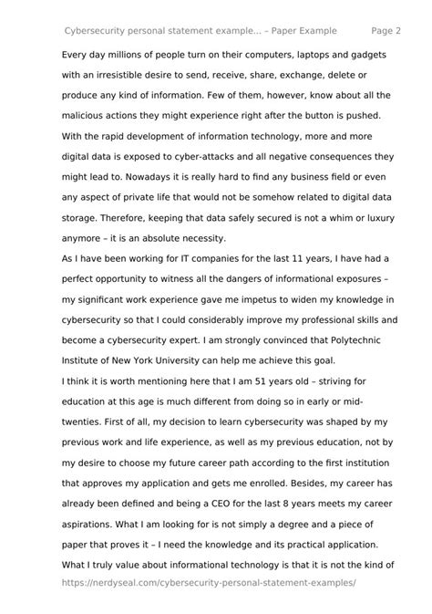 Cybersecurity Personal Statement Examples 1030 Words Nerdyseal
