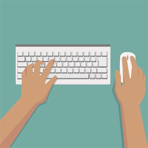 Flat Hands Typing On White Keyboard With Mouse Stock Vector Illustration Of Hands Typing