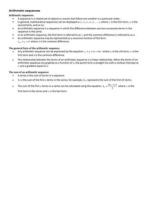 Arithmetic And Geometric Sequences And Series Topic Summary Pdf