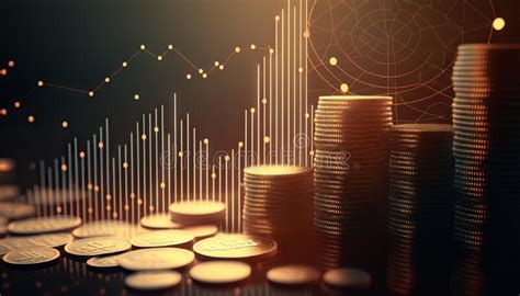 double exposure of graph and rows of coins for finance and business