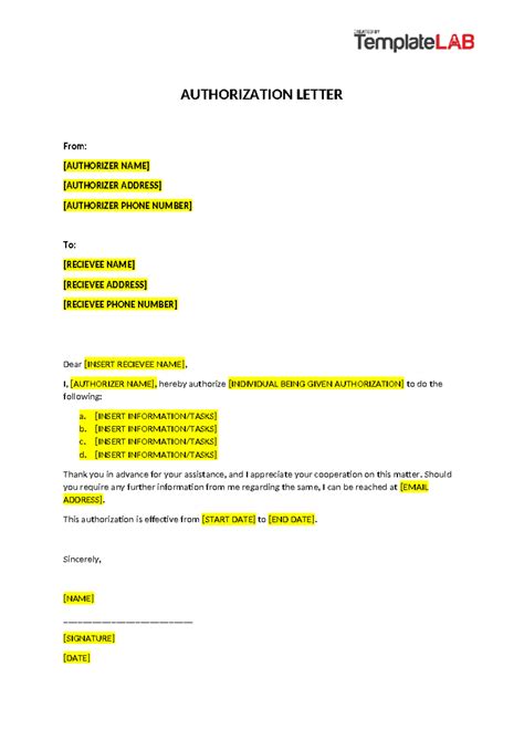 Authorization Letter Template Authorization Letter From Authorizer