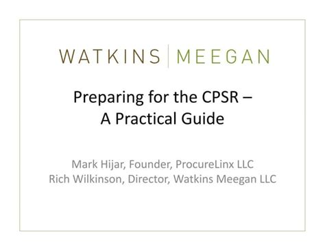 Preparing For The Cpsr A Practical Guide Pdf
