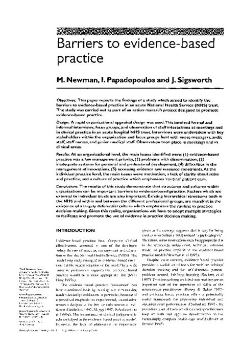 (PDF) Barriers to evidence-based practice