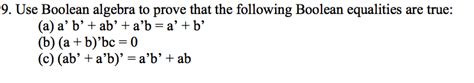 Solved 9 Use Boolean Algebra To Prove That The Following