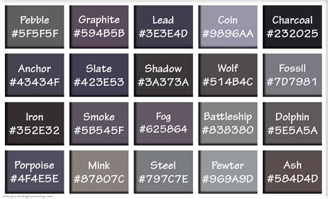 Shades Of Gray Names With HEX RGB Color Codes