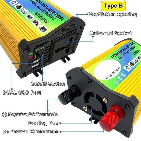 3000 V 12v 220v110v 듀얼 Usb 자동차 전원 인버터 변환기 충전기 어댑터 전압 변압기 수정 사인파 자동차