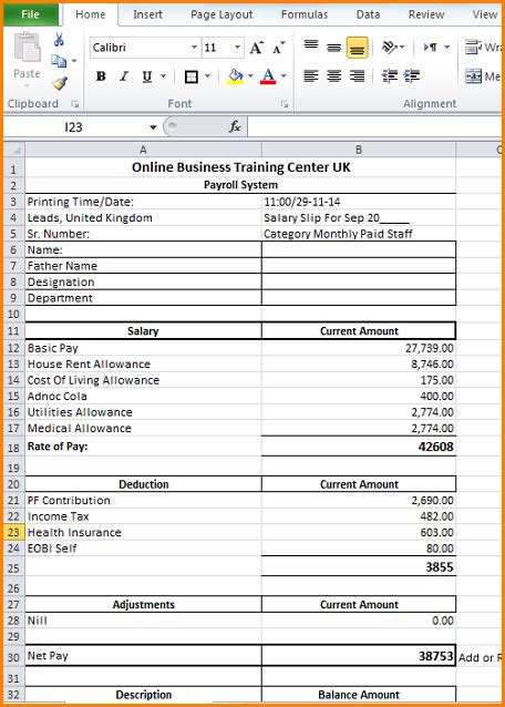 Payslip Format In Excel Xaserrhino