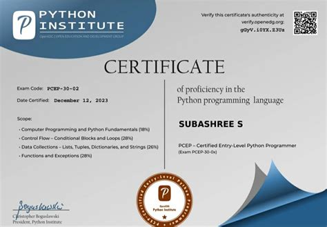Pcep Python Certification Subashree S