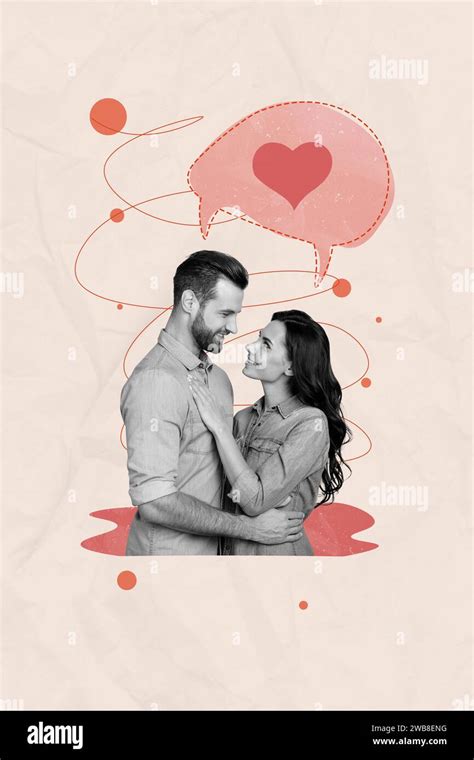 Vertical Romantic Photo Collage Of Cute Couple Two Partners Hug Cuddle Touch And Look Into Eyes