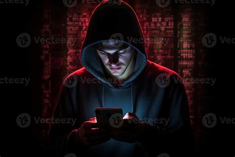 AI Generated Male Hacker Hacking From Phone With Generative Ai Stock Photo At Vecteezy