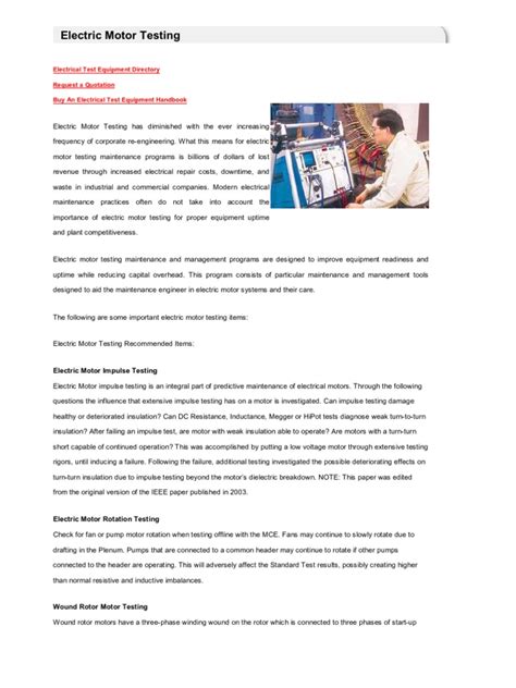 Electric Motor Testing Electric Motor Electrical Resistance And