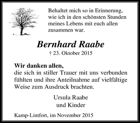 Traueranzeigen Von Bernhard Raabe Trauer In Nrwde