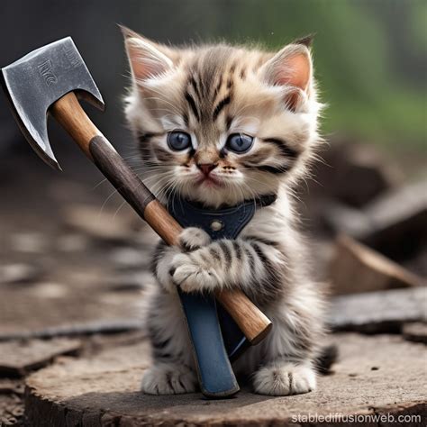 Sad Kitten With Axe Stable Diffusion Online
