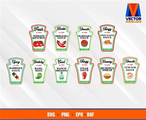 X20 Condiment Labels Bundle Eps Svg Png Dxf Vector Art Cricut