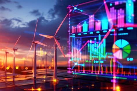 Renewable Energy Wind Turbines With Digital Graphs Innovative And Sustainable Stock