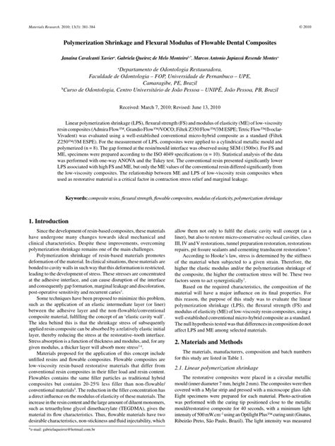 Pdf Polymerization Shrinkage And Flexural Modulus Of Flowable Dental Composites