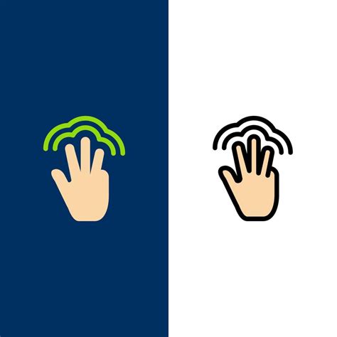 Fingers Gestures Hand Interface Multiple Touch Icons Flat And Line Filled Icon Set Vector Blue