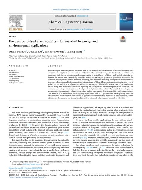 Pdf Progress On Pulsed Electrocatalysis For Sustainable Energy And Environmental Applications