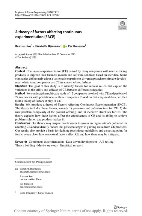 Pdf A Theory Of Factors Affecting Continuous Experimentation Face