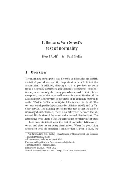 Lilliefors Van Soests Test Of Normality Pdf Statistical Hypothesis Testing Normal