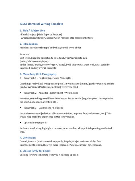 Igcse Universal Writing Template Pdf