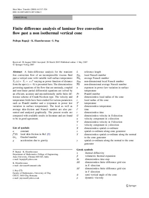 Pdf Finite Difference Analysis Of Laminar Free Convection Flow Past A