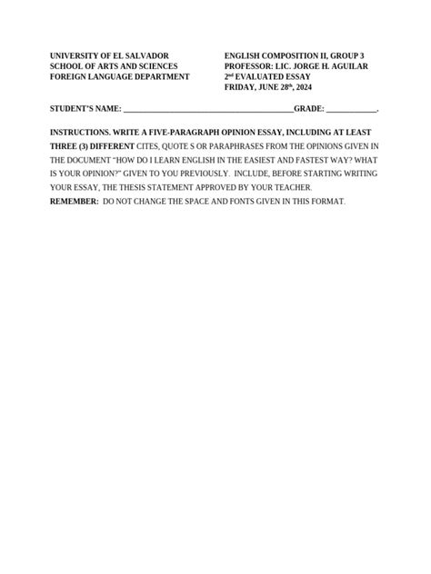 Opinion Essay 2 For Composition 2 2024 Pdf