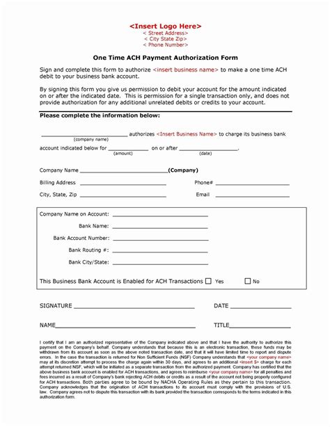 Ach Authorization Form Template