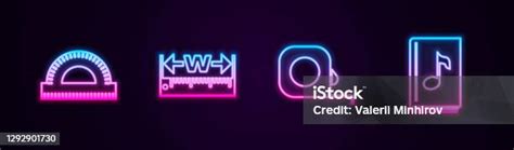 세트 라인 Pro트랙터 그리드 높이와 길이 측정 룰렛 구조 및 오디오 북 빛나는 네온 아이콘 벡터 거리가 먼에 대한 스톡 벡터 아트 및 기타 이미지 Istock