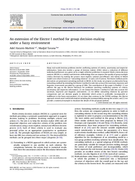 Pdf An Extension Of The Electre I Method For Group Decision Making Under A Fuzzy Environment