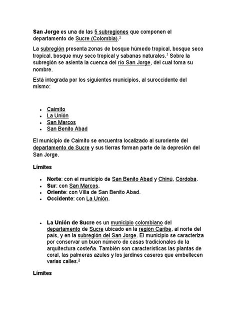 San Jorge Es Una De Las 5 Subregiones Que Componen El Departamento De