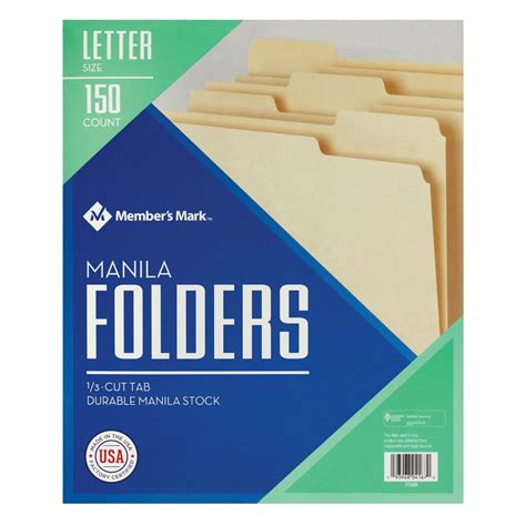 Members Mark Manila File Folders Letter 13 Cut Assorted Tabs150