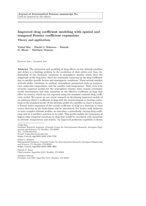 Pdf Improved Drag Coefficient Modeling With Spatial And Temporal