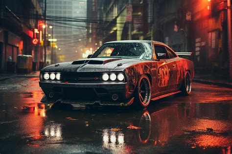 Premium Ai Image Scene Depicting A Flipped Over Dodge Charger