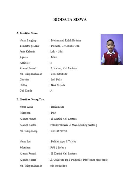Biodata Siswa Pdf
