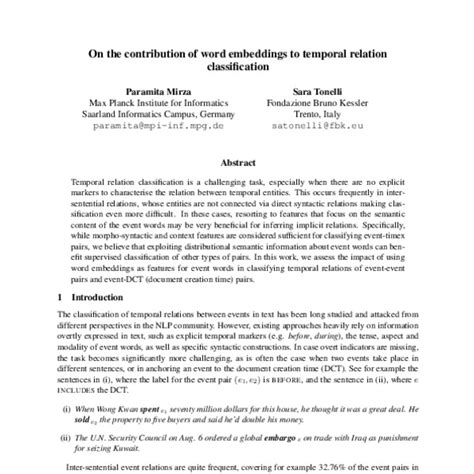 On The Contribution Of Word Embeddings To Temporal Relation Classification Acl Anthology