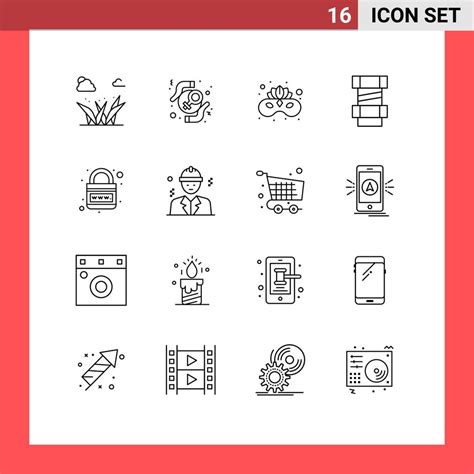 Pictogram Set Of 16 Simple Outlines Of Internet Engineering Woman Construction Face Mask