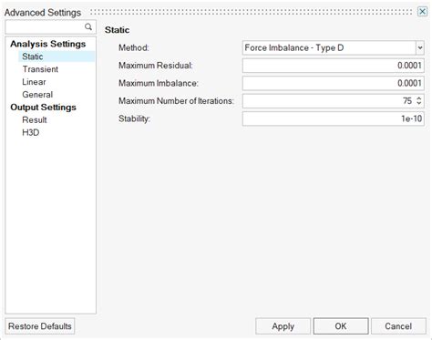 Advanced Settings Dialog