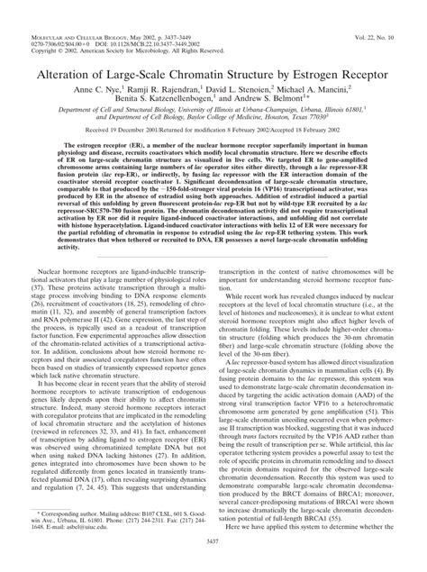 Pdf Alteration Of Large Scale Chromatin Structure By Estrogen Receptor