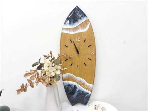 Surfboard Wall Clock Beachy Room Decor Surfboard Wall Art Ocean Resin