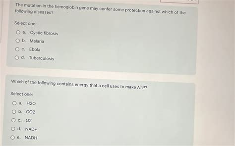 Solved The Mutation In The Hemoglobin Gene May Confer Some