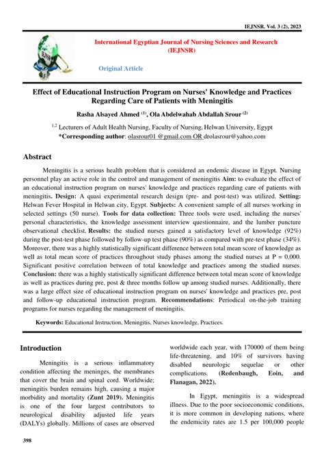 Pdf Effect Of Educational Instruction Program On Nurses Knowledge And Practices Regarding