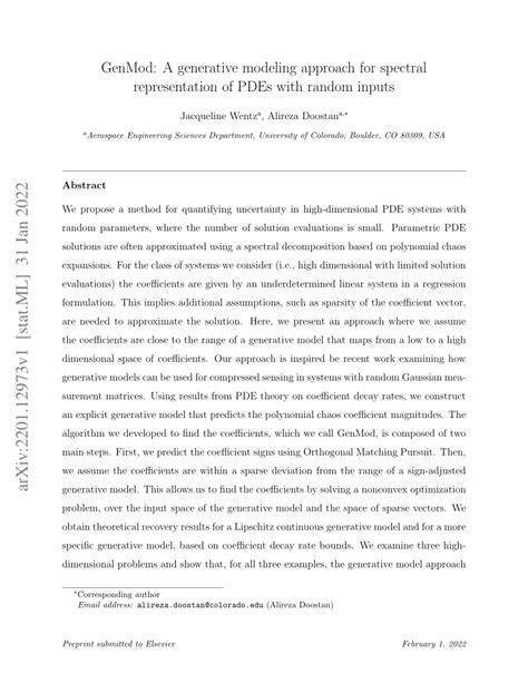 PDF GenMod A Generative Modeling Approach For Spectral Representation Of PDEs With Random Inputs